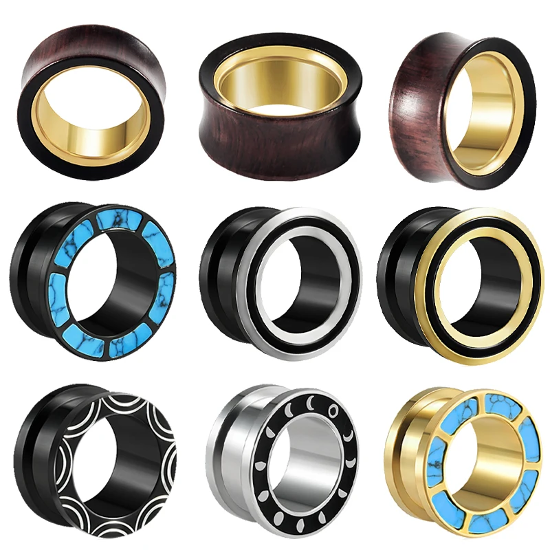 1PC-Stainless-Steel-Hollow-Tunnel-Plug-Earrings-Wood-Double-Ear-Plugs ...