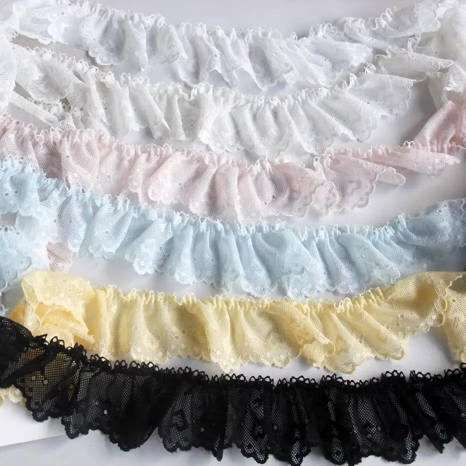 5cm-wide-3yards-lot-6color-Popular-Heart-Yellow-Pink-Beige-Pleated-Lace-Trim-Handmade-Decorative ...