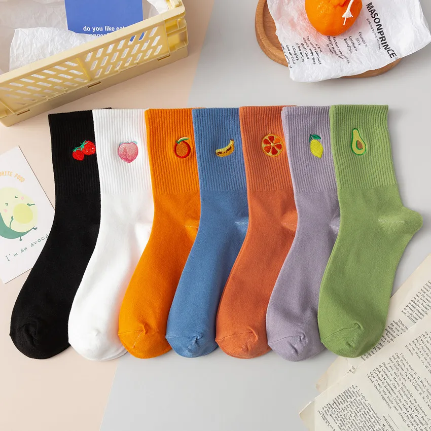 Happy-Colorful-Women-Socks-Cute-Embroidery-Cartoon-Fruit-Peach ...