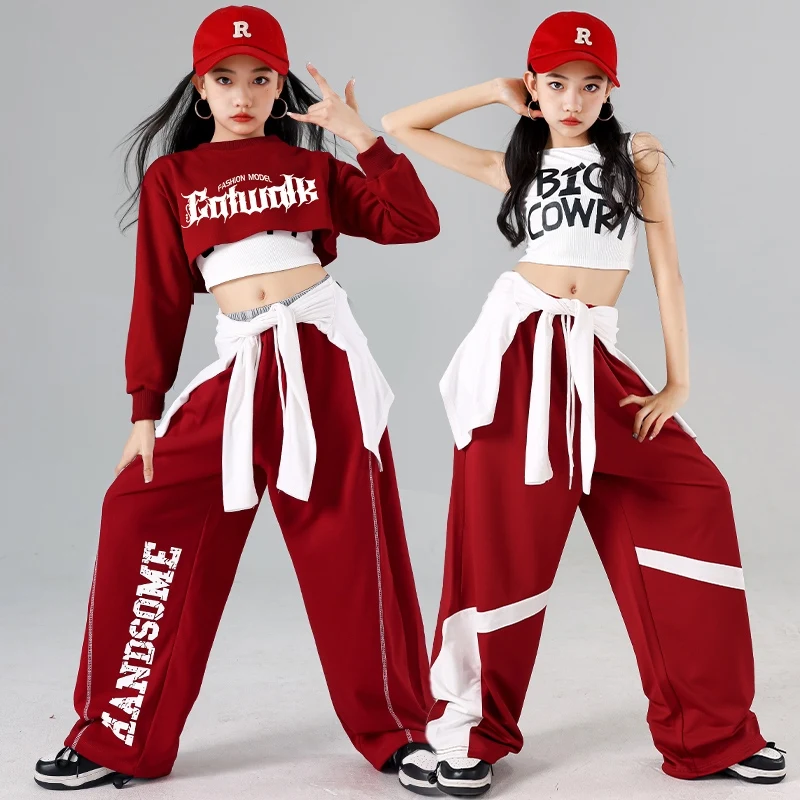Hip Hop Girls Fashion Clothes Kid Kpop Stage Costume Red And White Jazz ...