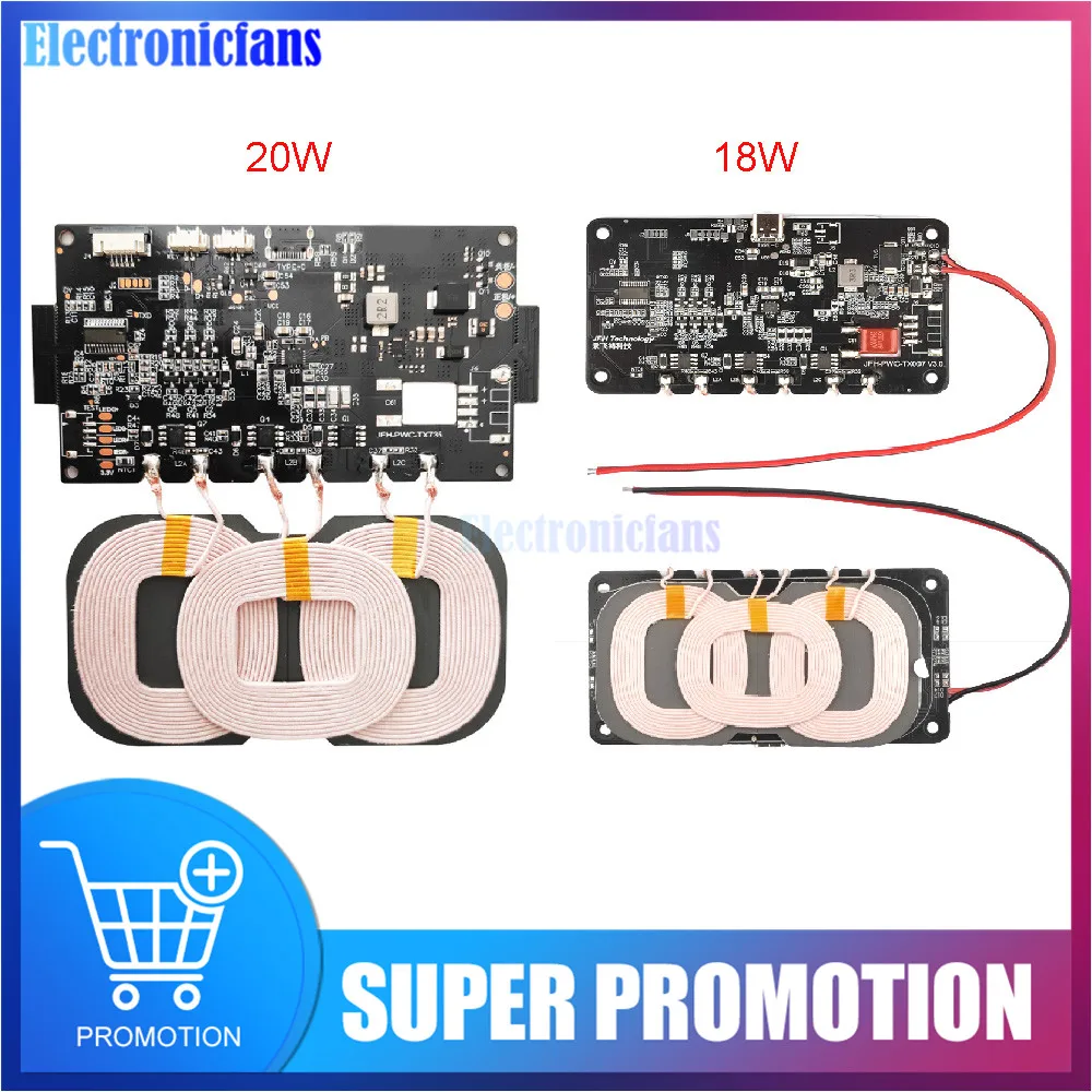 20W 18W 3 Coil High Power Wireless Charger Module Type-C Qi Wireless ...