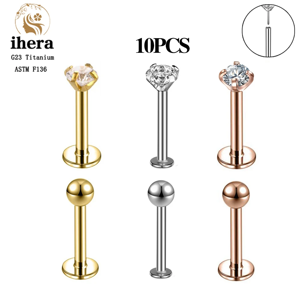10PCS-G23-Titanium-Silver-Color-Labret-Piercing-Stud-Lip-Ring-Tragus ...