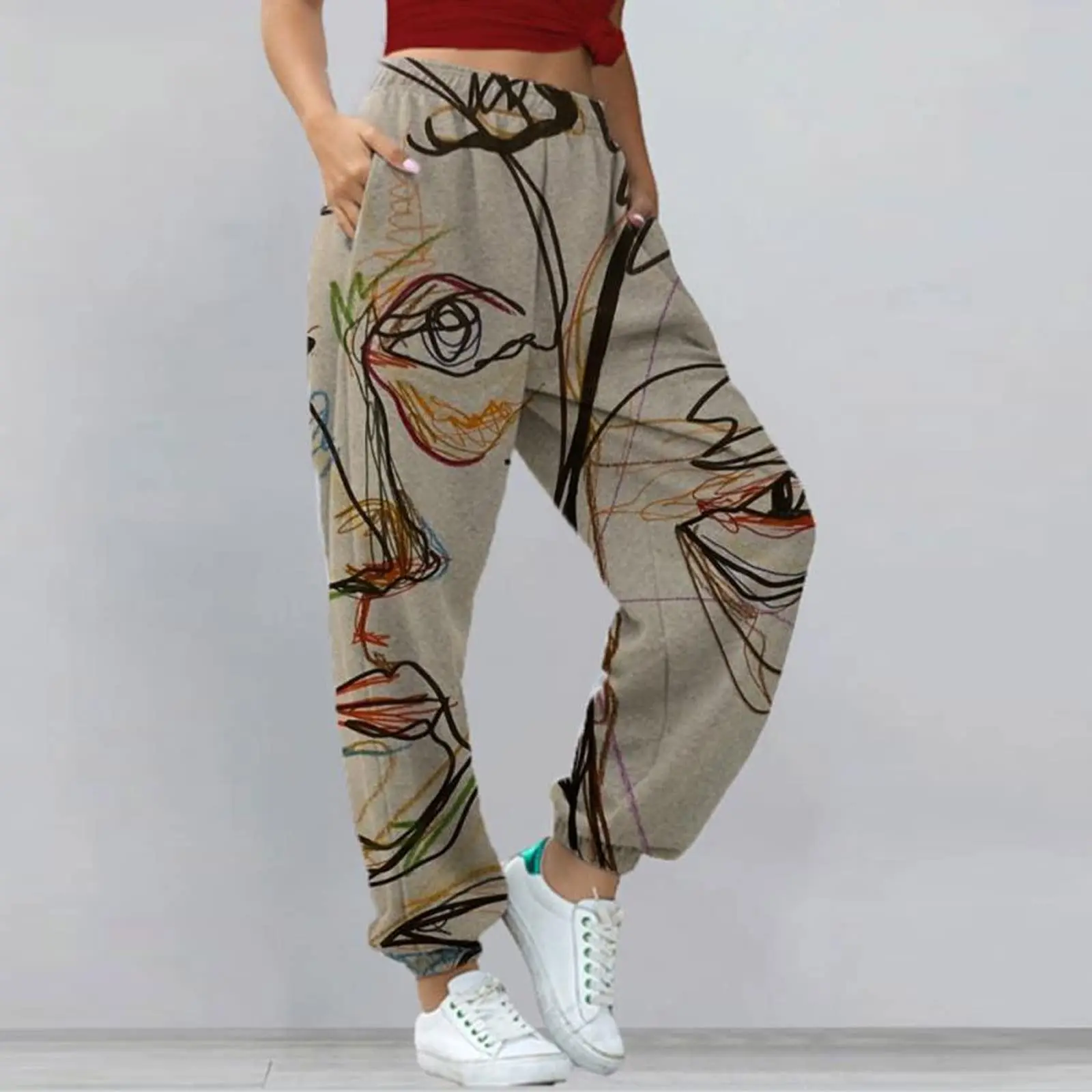 Graffiti-Face-Art-Print-Harem-Pants-Casual-High-Waist-Elastic-Long ...