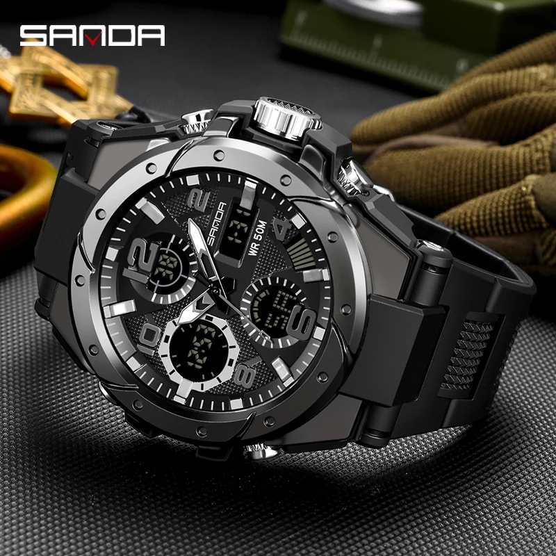 SANDA-reloj-Digital-de-cuarzo-para-hombre-cron-grafo-deportivo-militar-Original-resistente-al ...