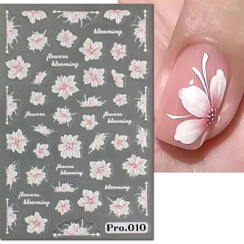 5d Embossed Nail Art Stickers Pink Blooming Florals Flowers Adhesive ...