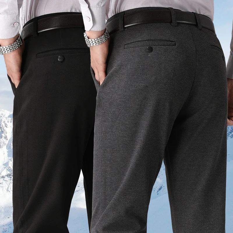 Brand Men's Fleece Thickened Wool Trousers Autumn Winter Soft Cotton ...