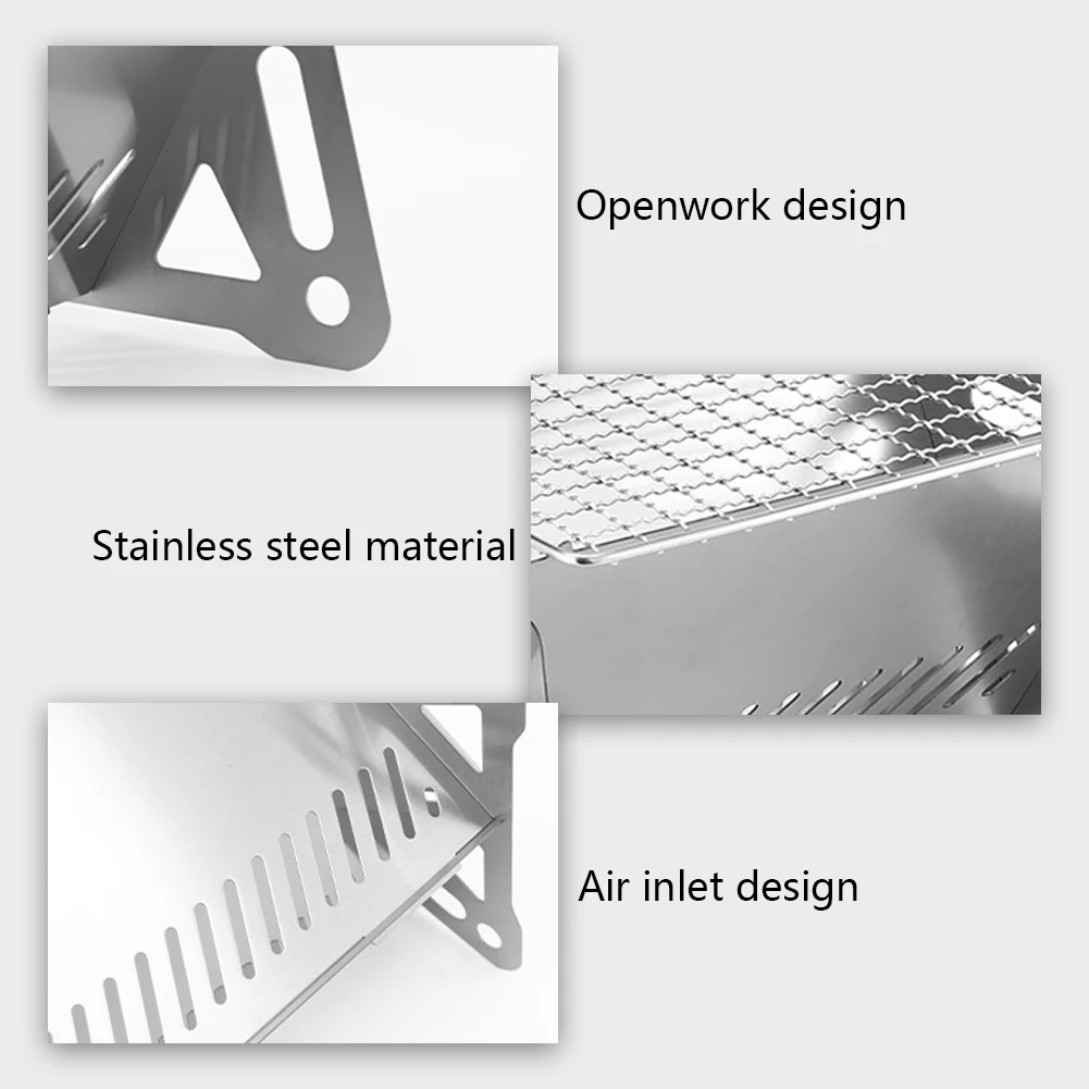 Model A Grille de barbecue pliante extérieure portable T1 poignées en acier inoxydable ...