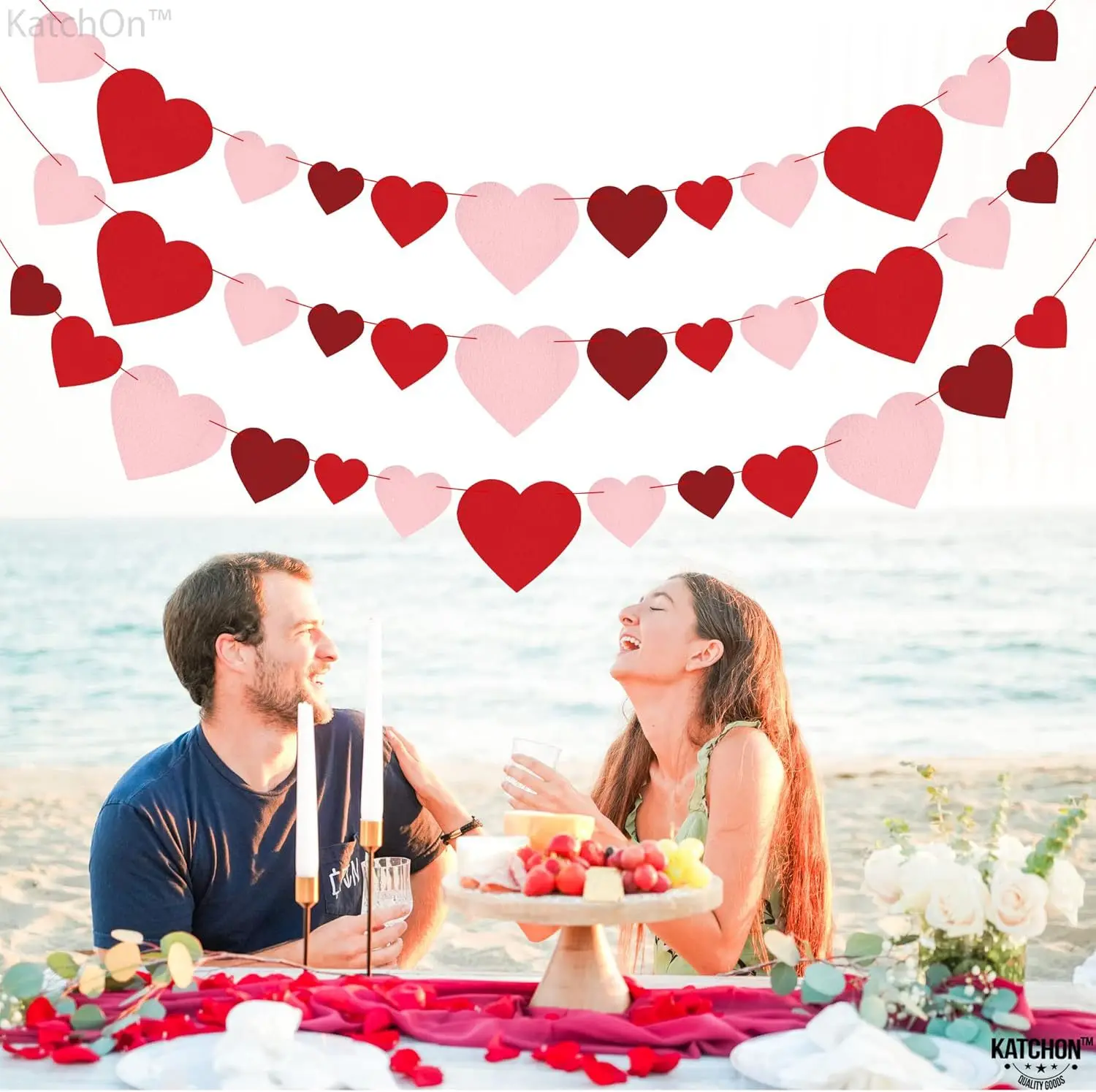 Valentines Day Red Heart Banner Garland Bunting Love Heart Paper Banner ...