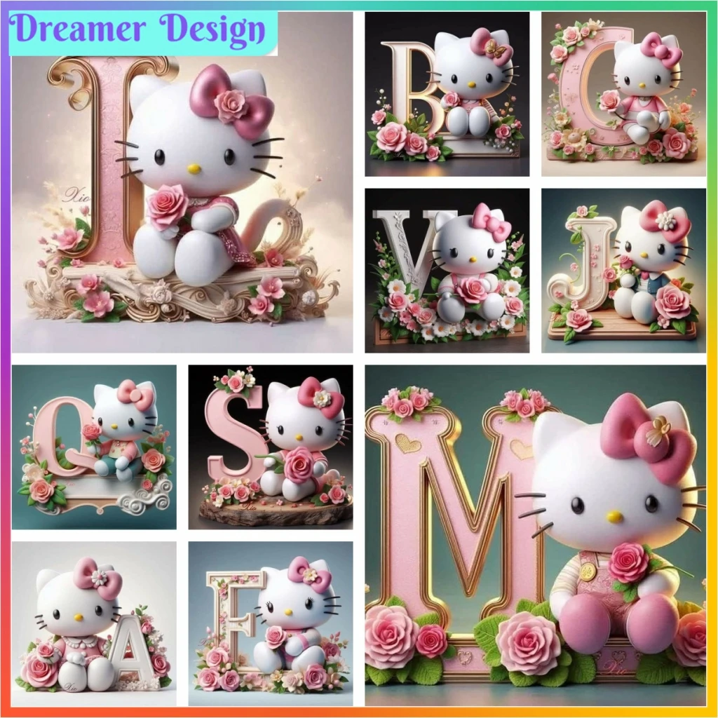 Disney Hello Kitty Cartoon Letters Diamond Painting Cross Stitch Mosaic ...