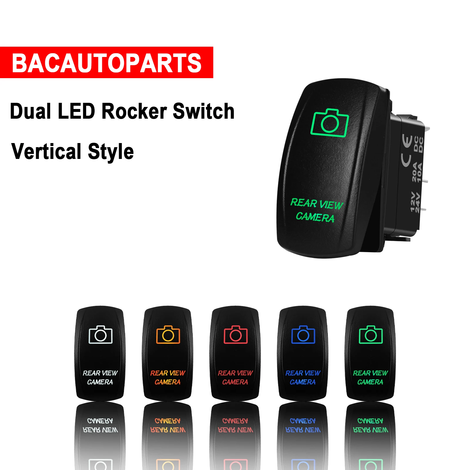 12V-SPST-5P-ON-OFF-Dual-LED-Light-REAR-VIEW-CAMERA-Rocker-Switch-For ...