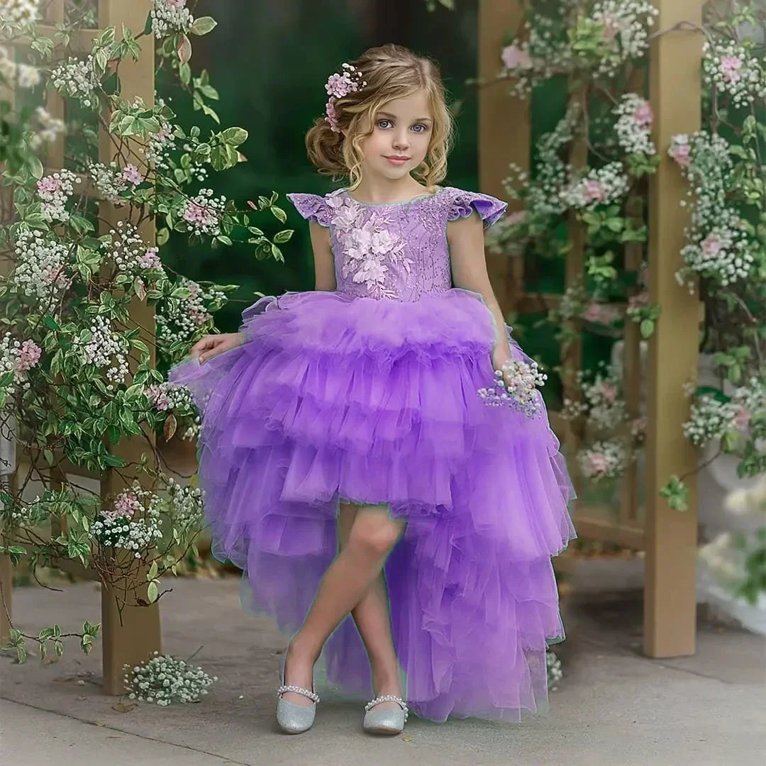 Flower-Girls-Dress-Lace-Beads-Puffy-Tulle-Assymetrical-Princess-Baby ...