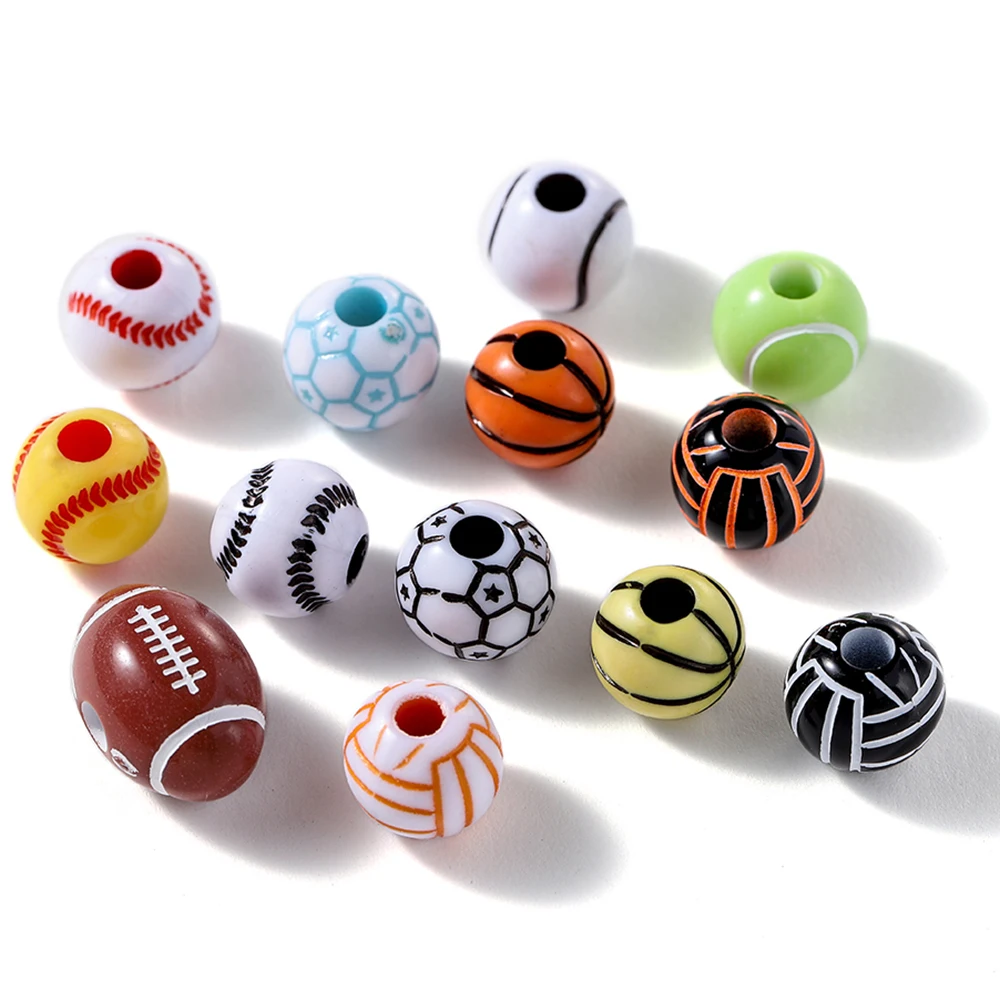 30Pcs-Lot-Acrylic-Rugby-Tennis-Basketball-Beads-Sport-Spacer-Beads-for ...
