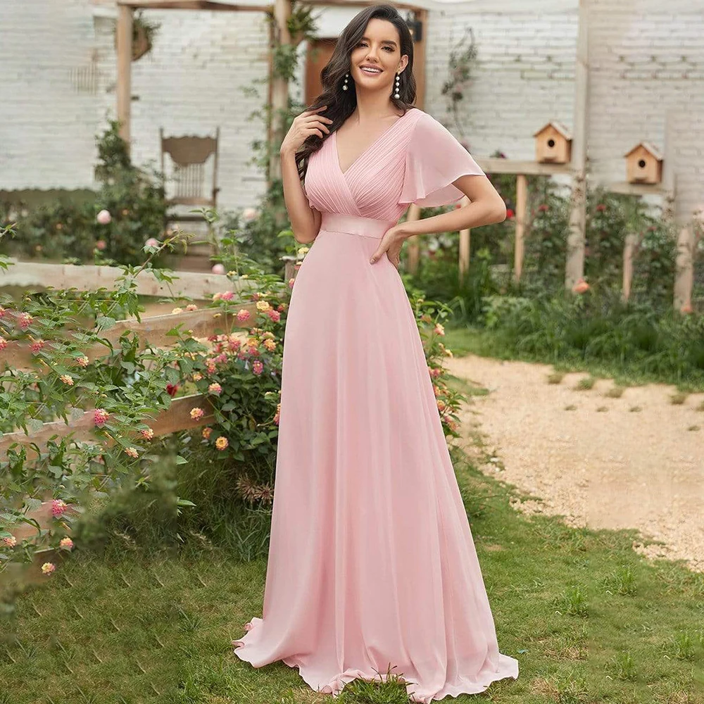 Evening Dresses XUCTHHC Elegant V-Neck Ruffles Chiffon Formal Evening ...