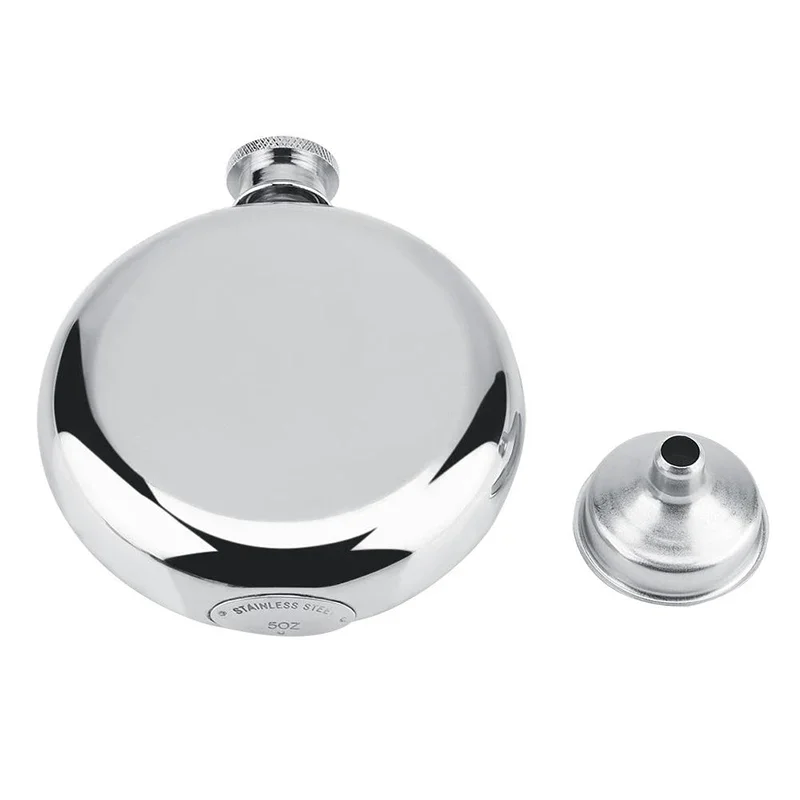 5oz-Round-Hip-Flask-with-Funnel-Stainless-Steel-Pocket-Flagon-Whiskey ...
