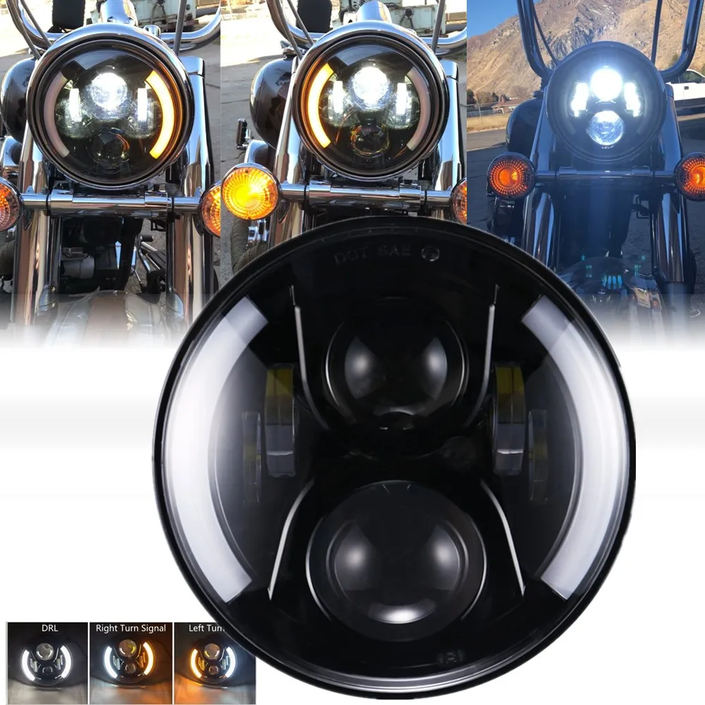 7Inch Universal Round Motorcycle Headlight For Cafe Racer Street Glide ...
