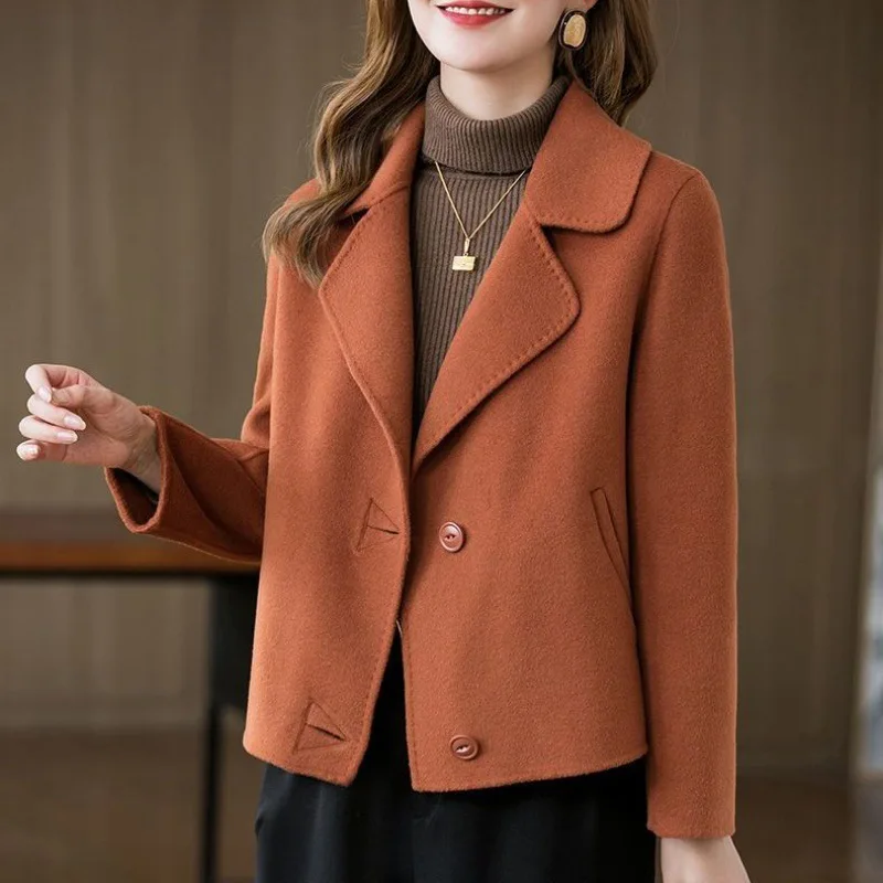 Autumn Winter Jackets Solid Color Women Clothing Lapel Collar Woolen ...