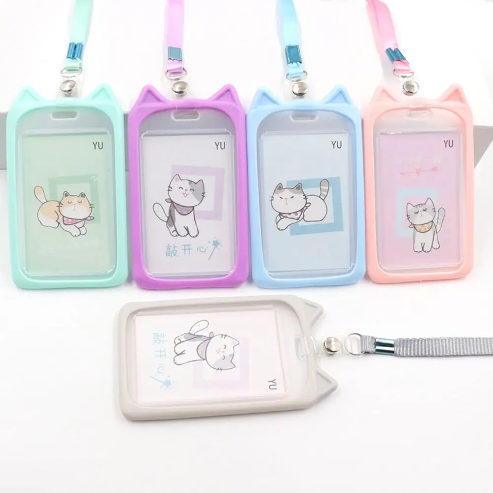1PC Cute Cartoon Cat Card Holder Bank Identity Bus ID Card Sleeve Case ...