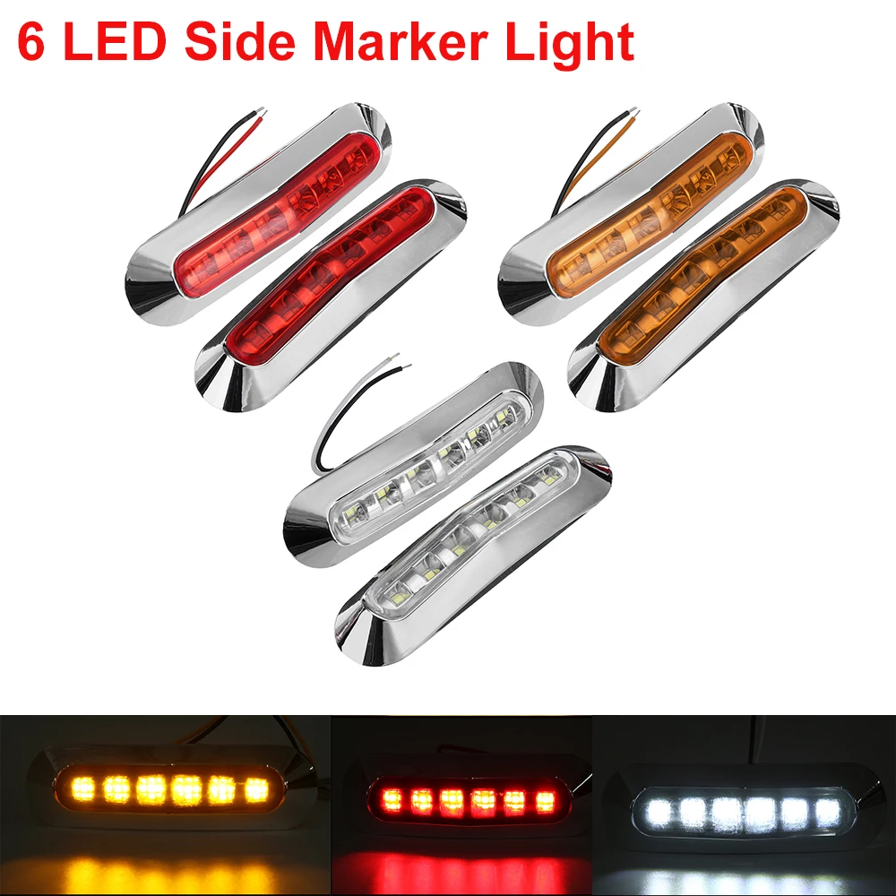2x-12V-24V-6-LED-Chrome-Bezel-Side-Marker-Light-External-Clearance-Lamp ...