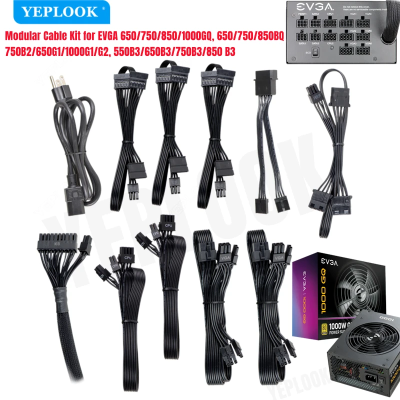 EVGA-Modular-Cable-GPU-PCIe-8Pin-CPU-SATA-Molex-for-650-750-850-1000GQ ...