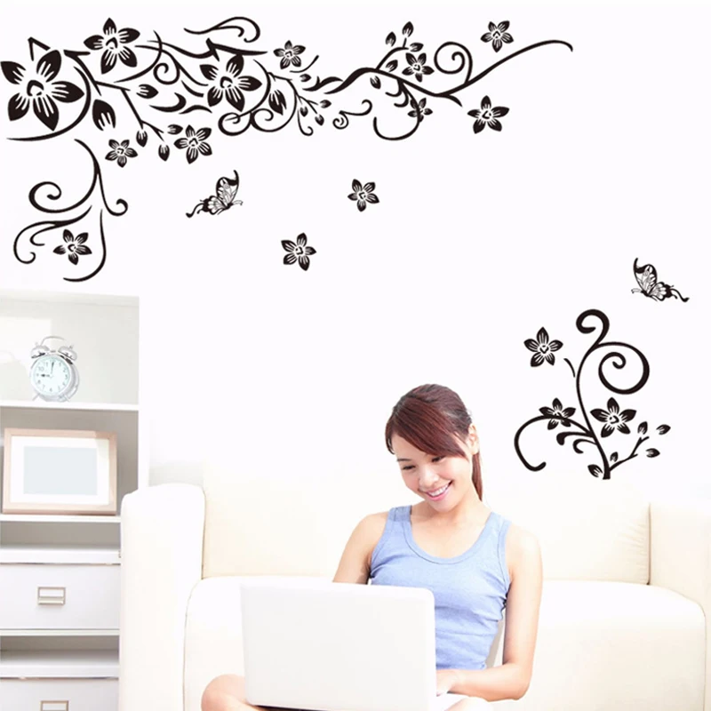 Wall-Stickers-Fashion-Beautiful-DIY-Removable-Vinyl-Flowers-Vine-Mural ...