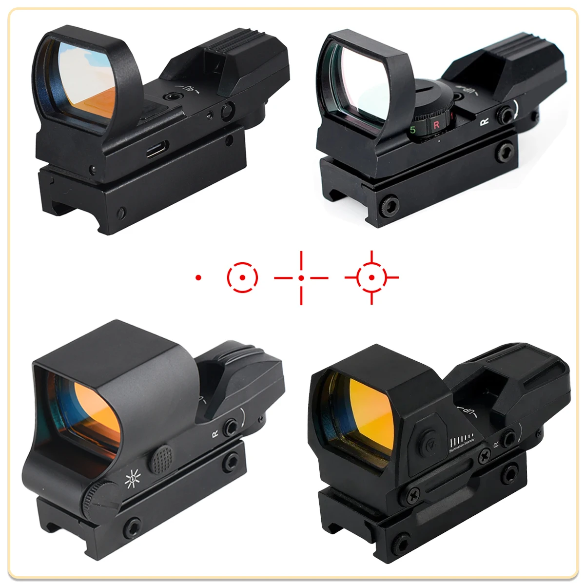 HD101-Red-Dot-Sight-4-Reticle-Optics-Rechargeable-Reflex-Sight-Glock ...