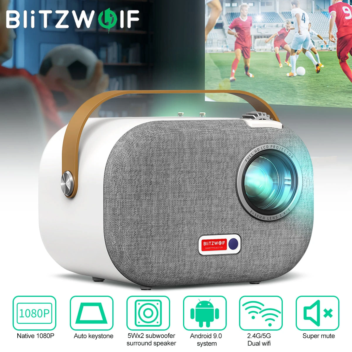 Mini Projetor Full HD BlitzWolf 4K 1080P, Android 9.0, 2.4G, 5G, WiFi ...