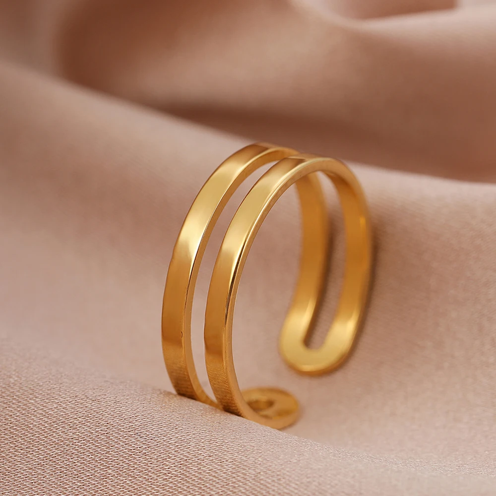 Anillo-de-acero-inoxidable-para-mujer-sortija-ajustable-Simple-en-capas ...