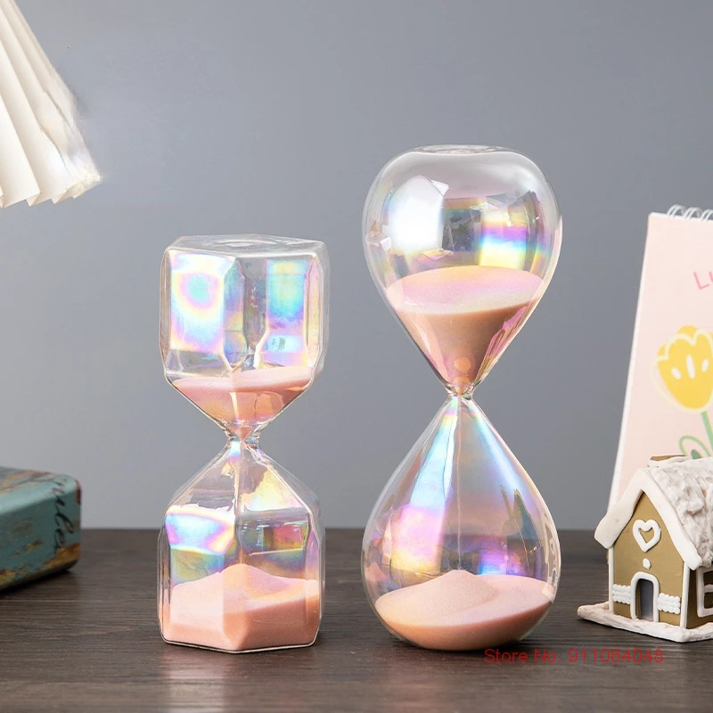 Rainbow Glass Instant Hourglass Kids 30 Minutes Time Timer Pink Sand ...