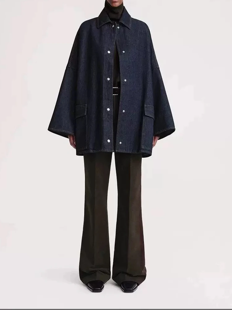 Large-silhouette-cotton-denim-jacket-simple-retro-A-line-drop-shoulder ...