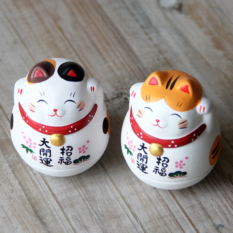 Zakka Japanese Groceries Fortune Cat Roly-poly toy Cute Ceramic Tumbler ...