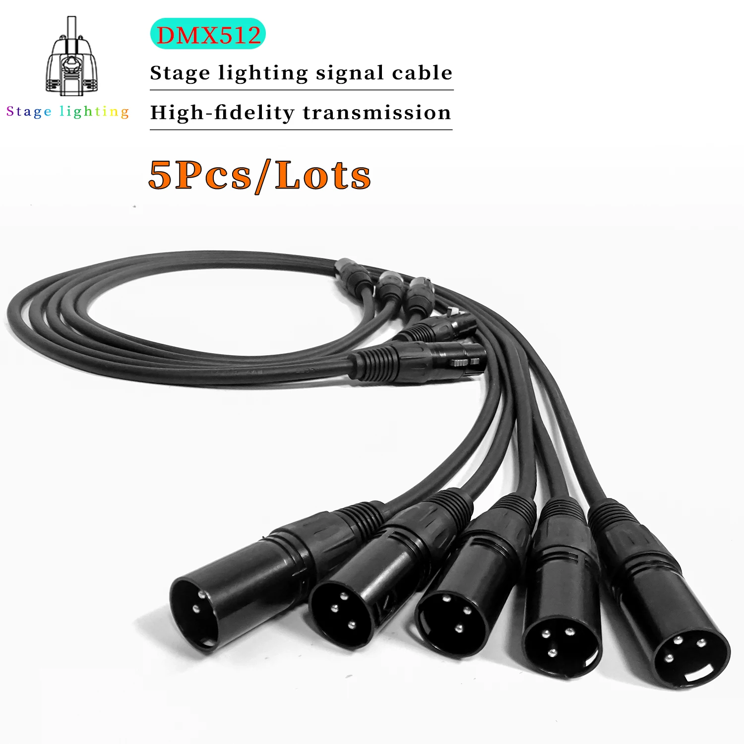 5Pcs/lots Led Par Light Connection Cable 3-PIN DMX Cable 1M/2M/3M/4M/5M ...