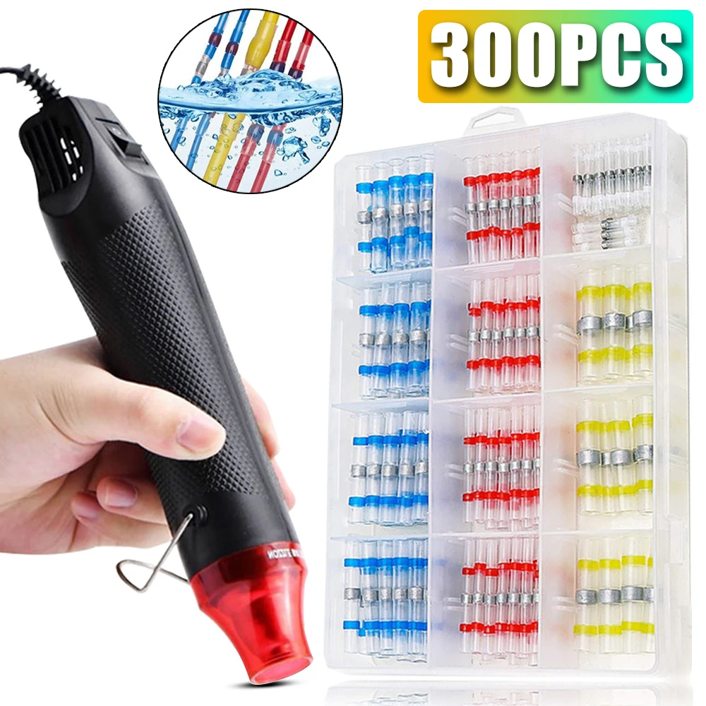 50/300PCS Solder Seal Heat Shrink Butt and 300W Hot Air Gun Crimp ...
