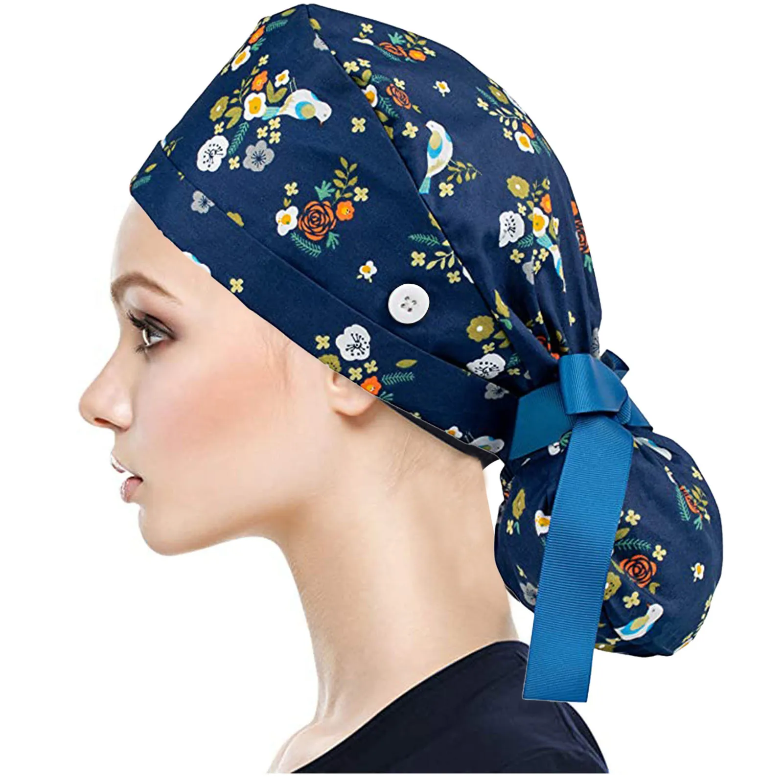 Women-Men-Scrubs-Cap-Buttons-Cotton-Print-Nurse-Uniform-Accessories-Pet ...