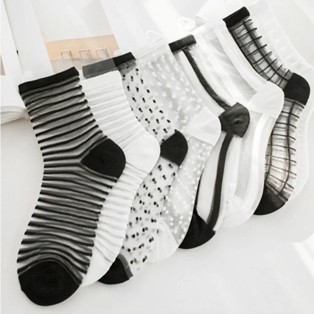 Sexy Lace Mesh Fishnet Socks Mixed Fiber Transparent Stretch Elasticity ...