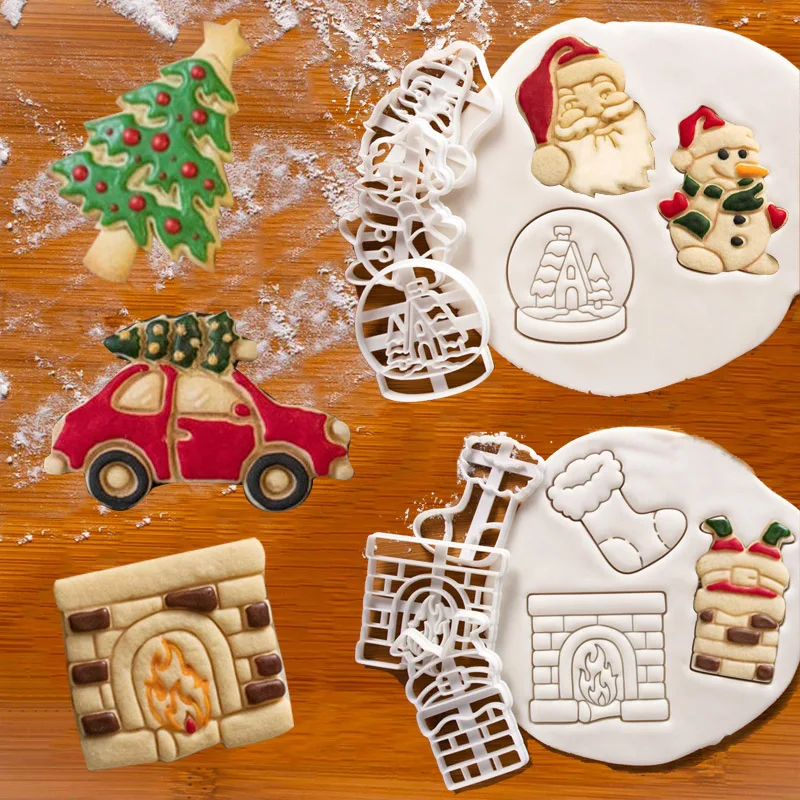 Holiday Christmas Cookie Embosser Cutter Mold Santa Claus Crystal Ball ...