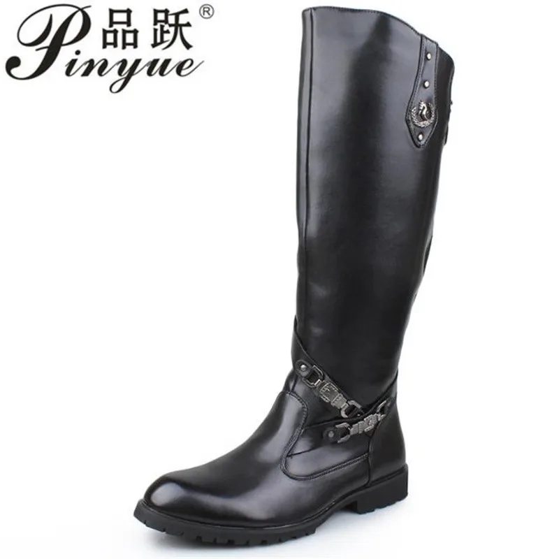 Botas-masculinas-pretas-sobre-joelho-de-couro-de-vaca-alta-botas-longas ...