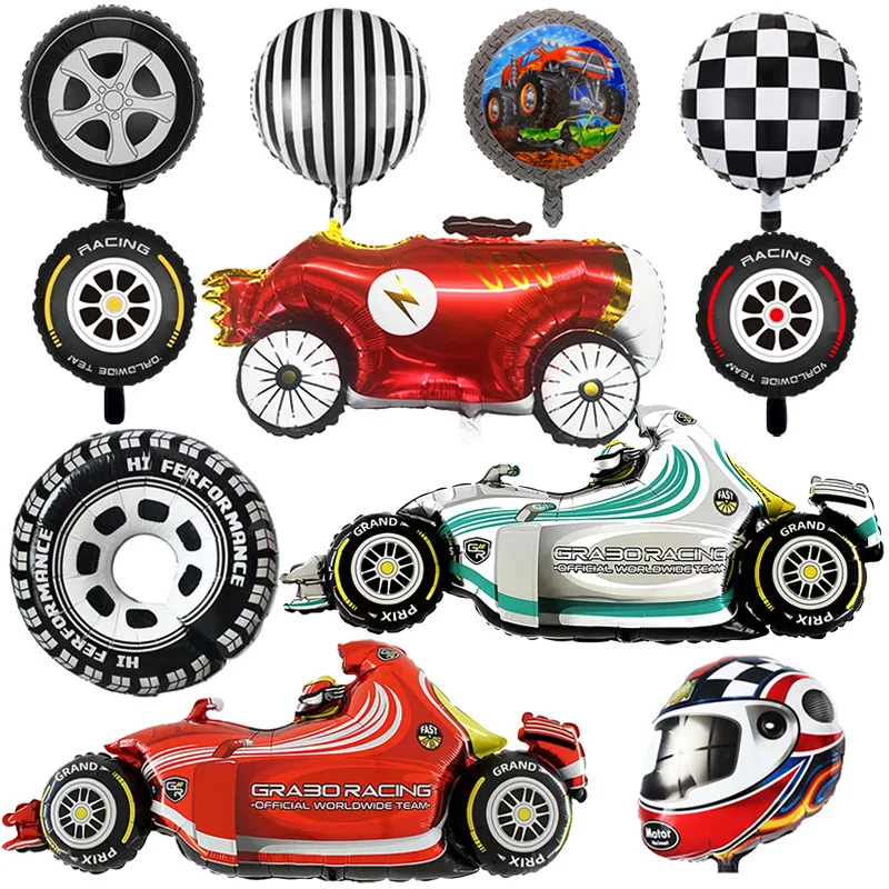 Black-white-Racing-Car-Balloon-toy-Wheel-Balloon-Checkered-Racing ...