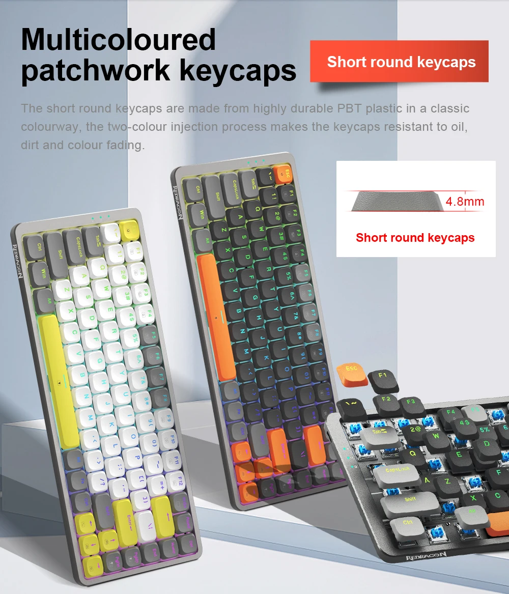 REDRAGON TL84-B RGB USB Mini Slim Ultra-Thin Wired Mechanical Gaming Keyboard Red Blue Switch 84 ...