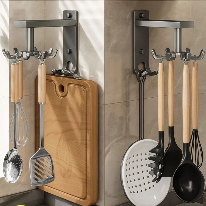 Kitchen Rotatable Hook Wall Mounted Storage Rack Pot Shovel Spoon Non ...
