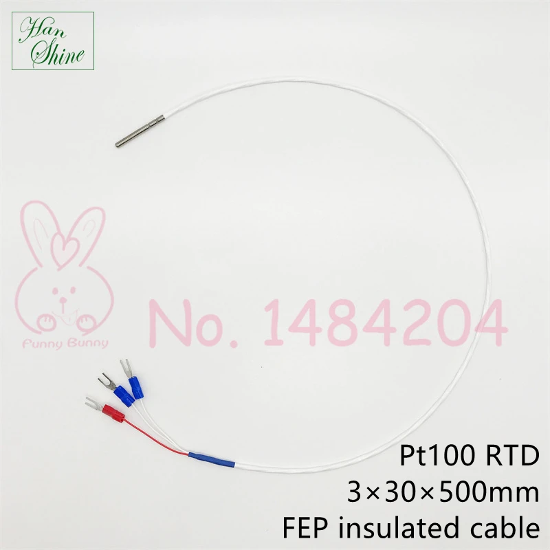 Pt100 Temperature Sensor 3mm × 30mm Rtd Probe 3 Wire Fep 500mm Platinum ...