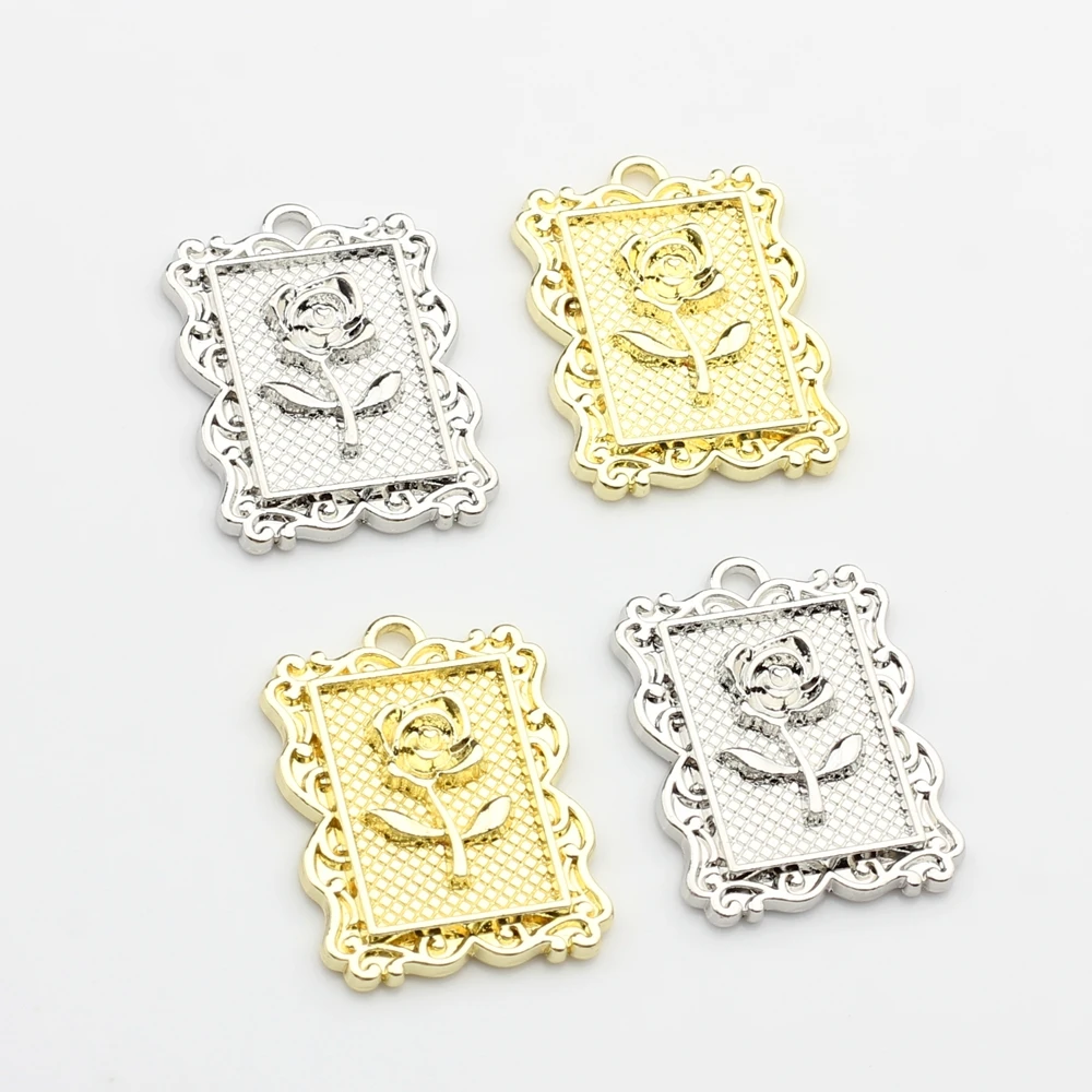 Zinc Alloy Charms Lace Square Coin Flower Charms 10pcs For DIY Fashion ...