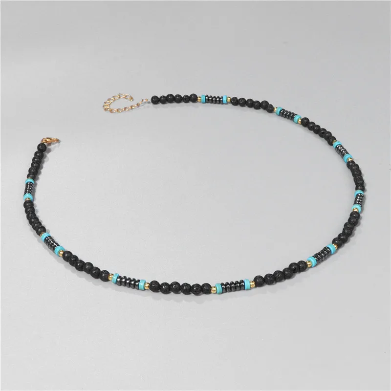 Homens pedra natural lava mapa contas colar redondo frisado ajustável ...