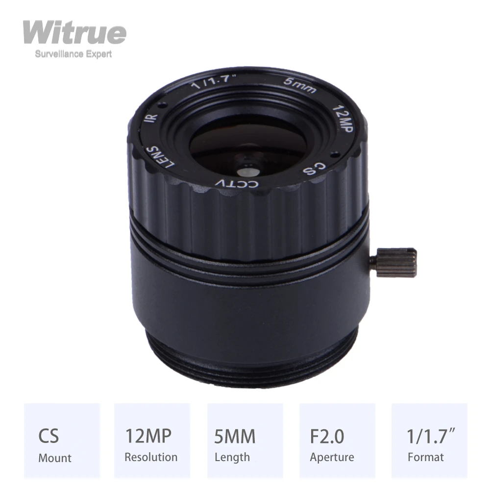 Witrue HD 4K Lens CS Mount 12MP 5MM Aperture F2.0 Format 1/1.7" for Surveillance CCTV Security ...