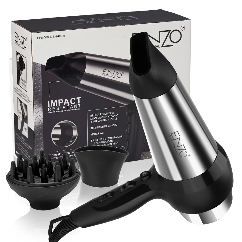 ENZO Professional Hair Dryer for Hairdresser Metal Negative Ionic Blow ...