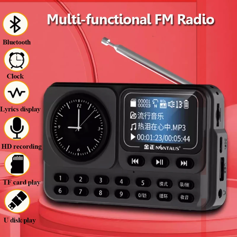 Portable-FM-Radio-Mini-Clock-Radio-Receiver-Wireless-Bluetooth-Speaker ...