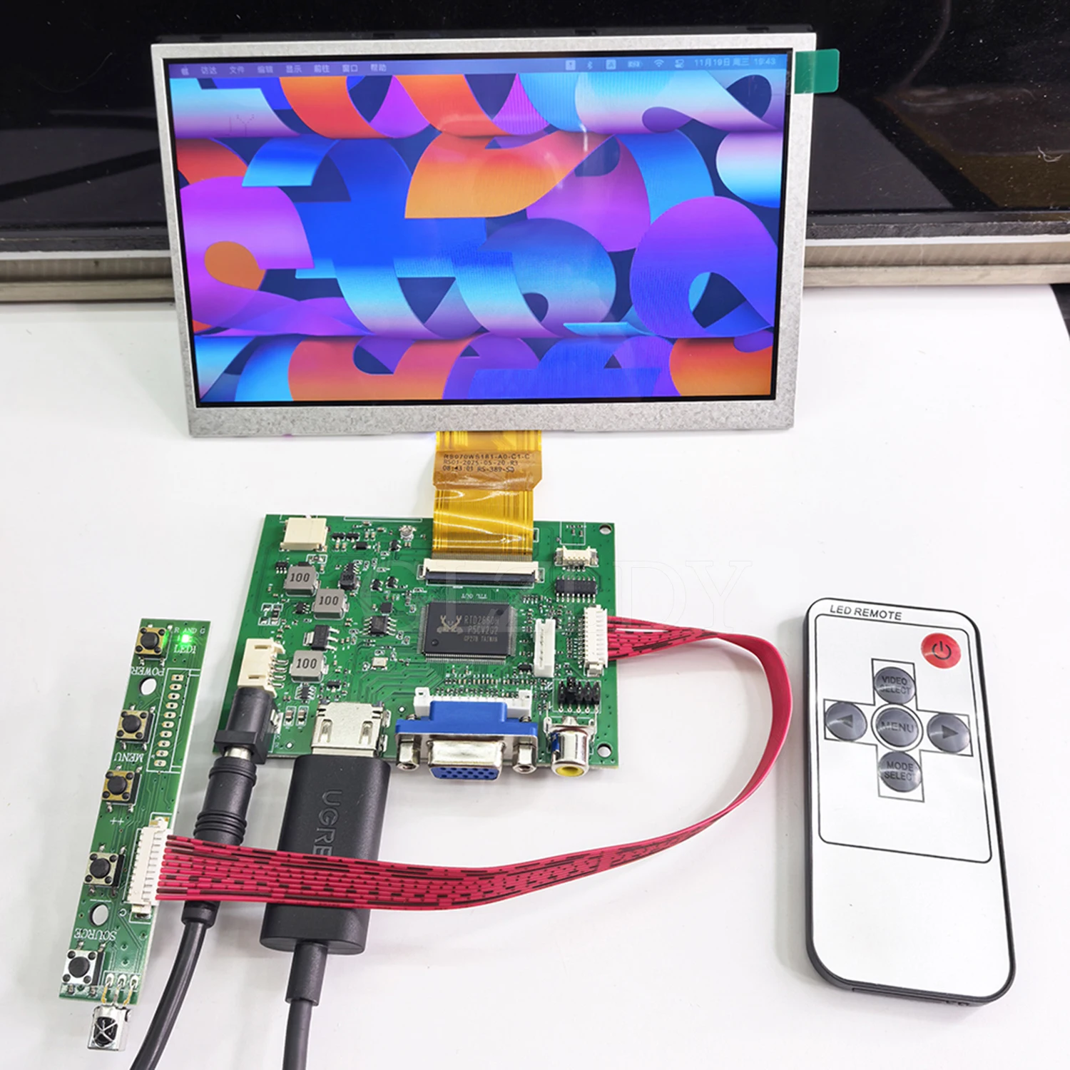 1024*600 7 Inch IPS LCD Screen Display Monitor Driver Control Board 2AV ...