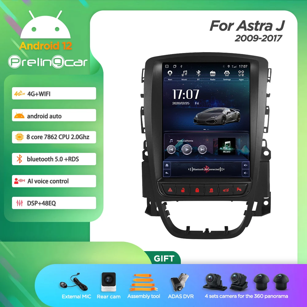 Prelingcar-For-Opel-Astra-J-2009-2014-Android-12-Car-Monitor-8G-256G ...