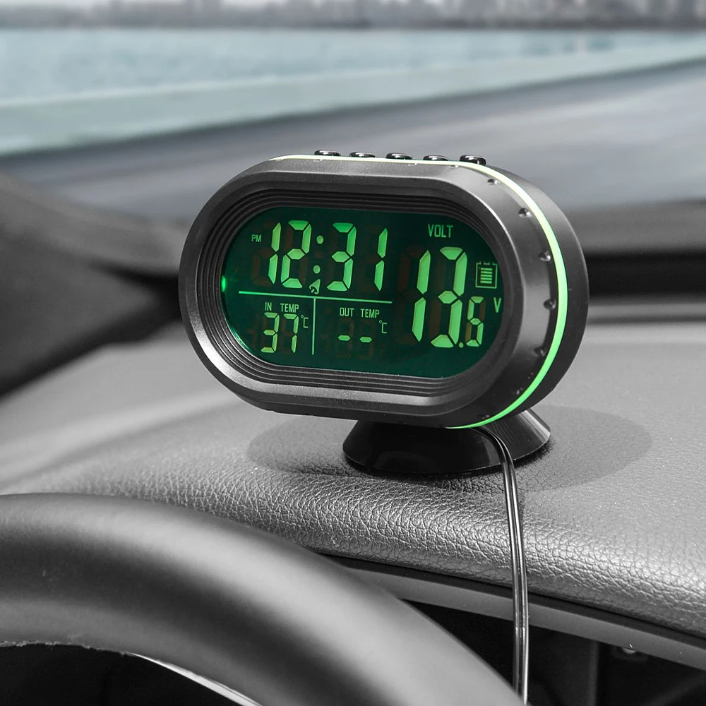 Digital-Car-Clock-Dual-Thermometer-Battery-Voltmeter-Voltage-Luminous ...