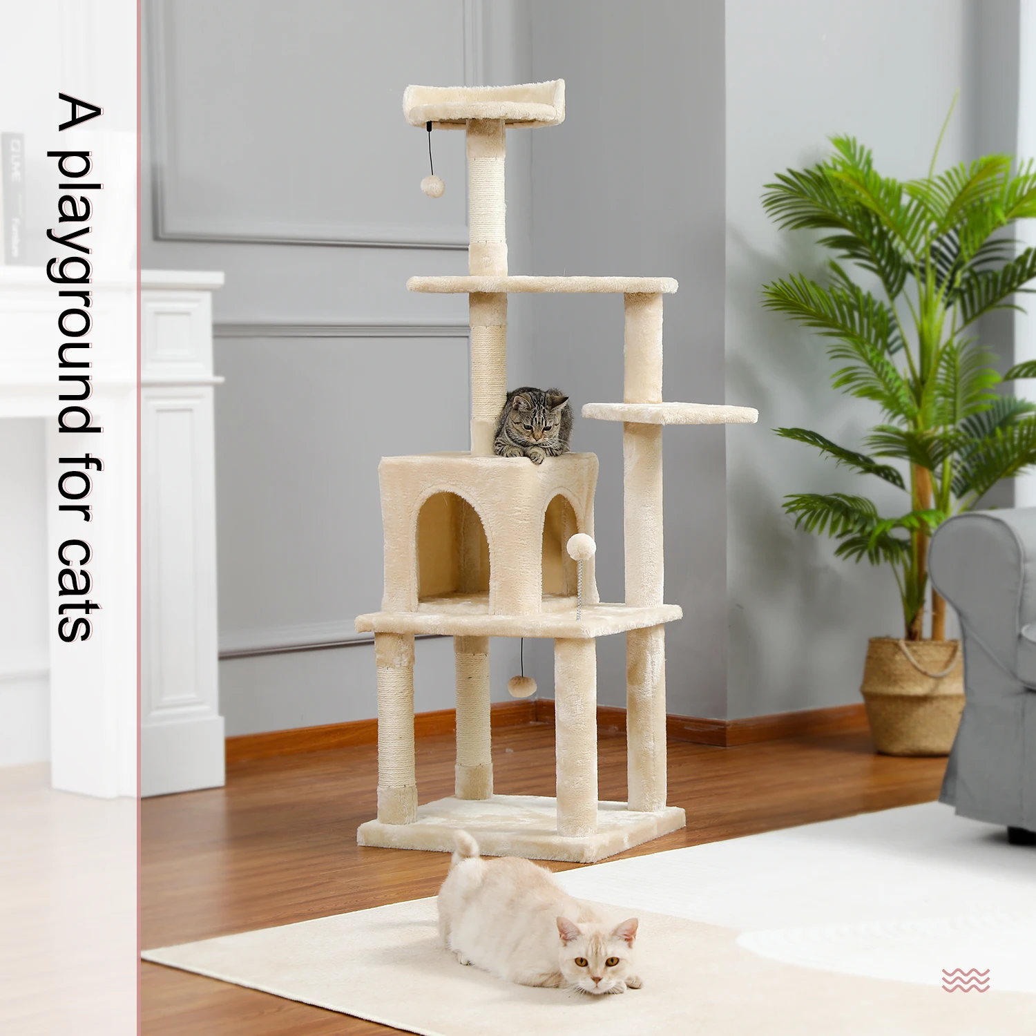 Cat-Tree-Tower-Cat-Furniture-Cat-Funny-Toy-Cat-Scratcher-Gray-Crawler ...