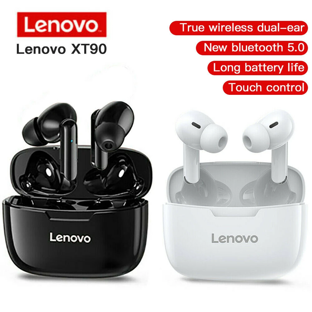Lenovo auriculares inalámbricos XT90 con TWS, cascos con Bluetooth 5,0, Control táctil, manos ...